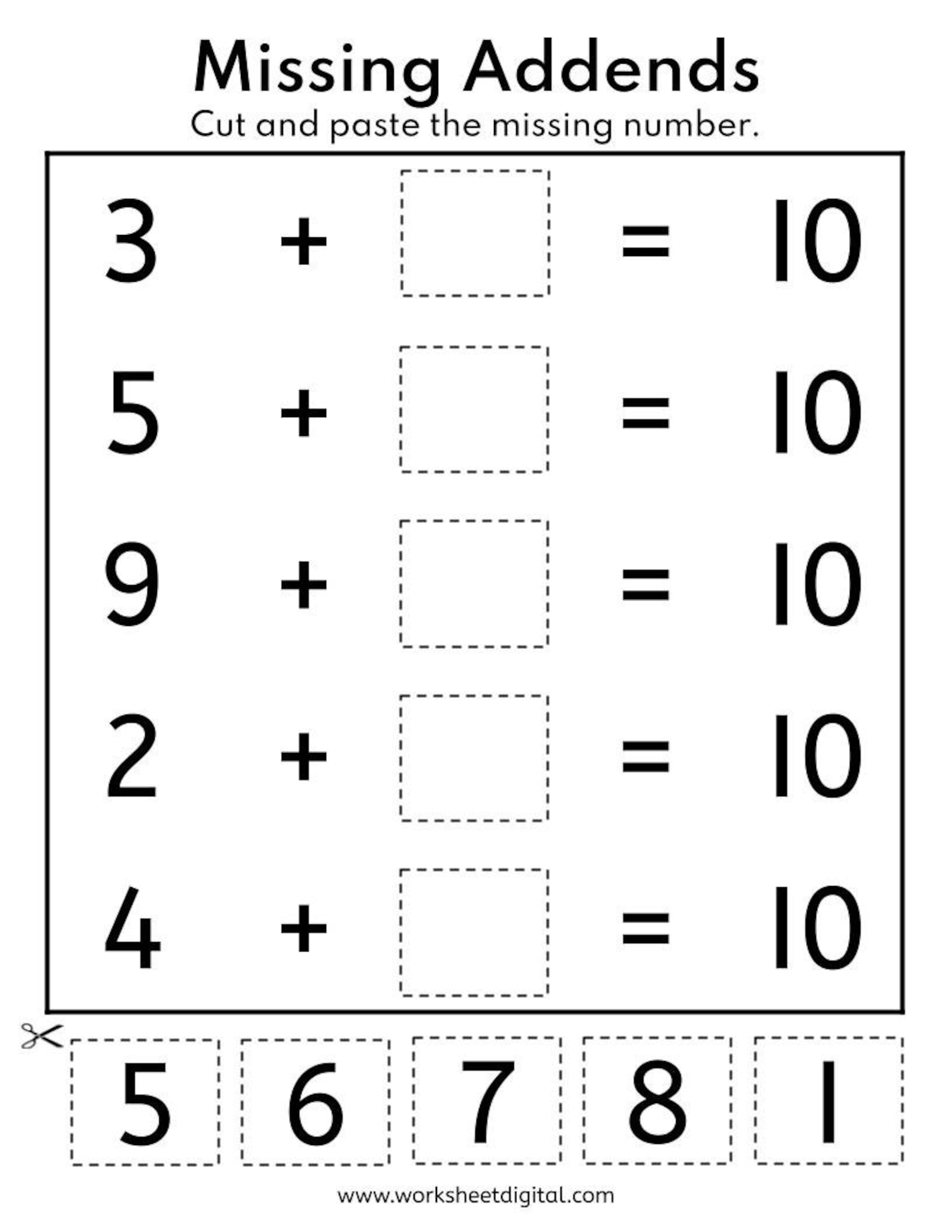 Missing Addends Worksheets: Kindergarten-2nd Grade Math (PDF) - Etsy