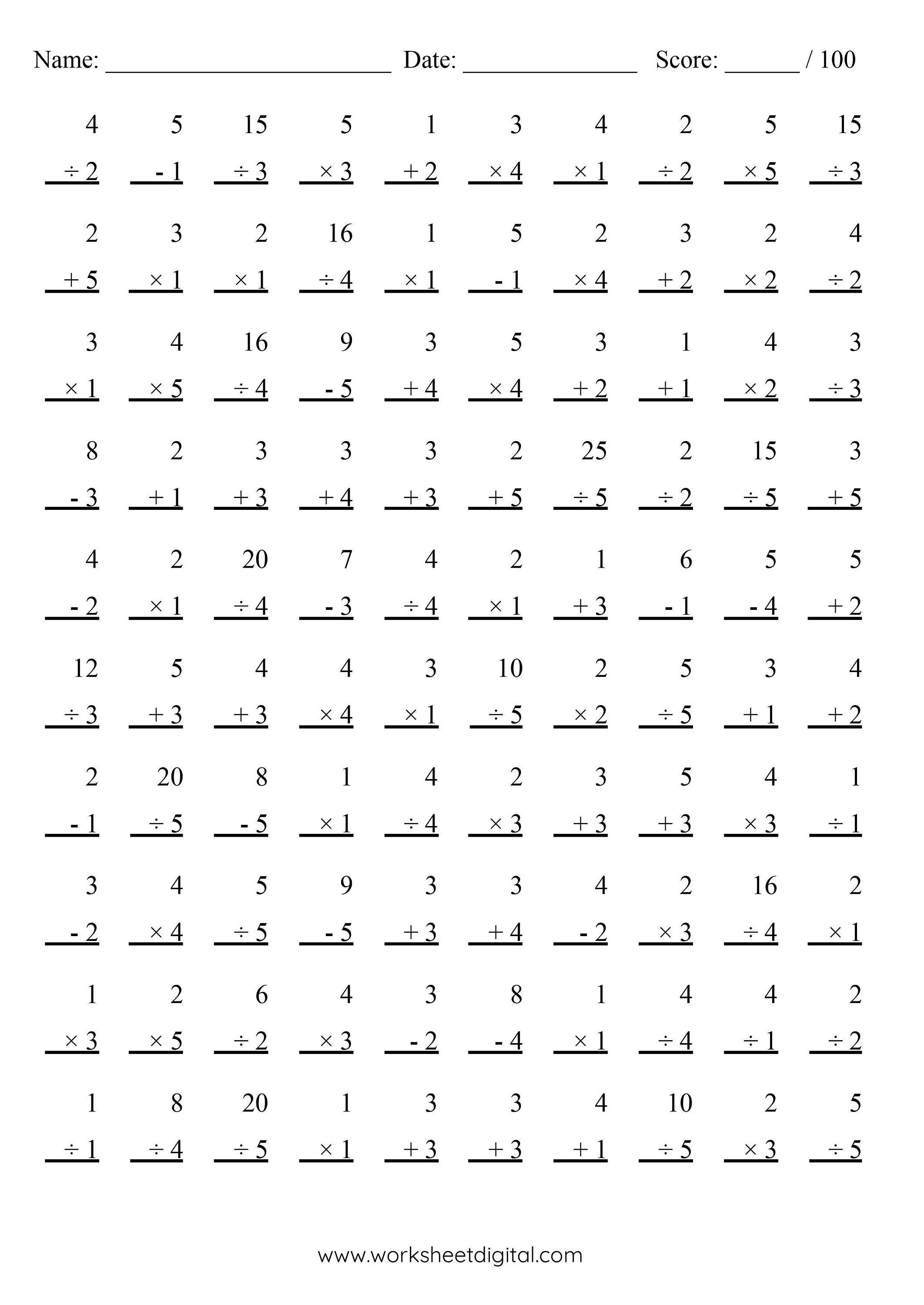 Math Drills: Mixed Operations, 1000 Sums (printable) - Etsy