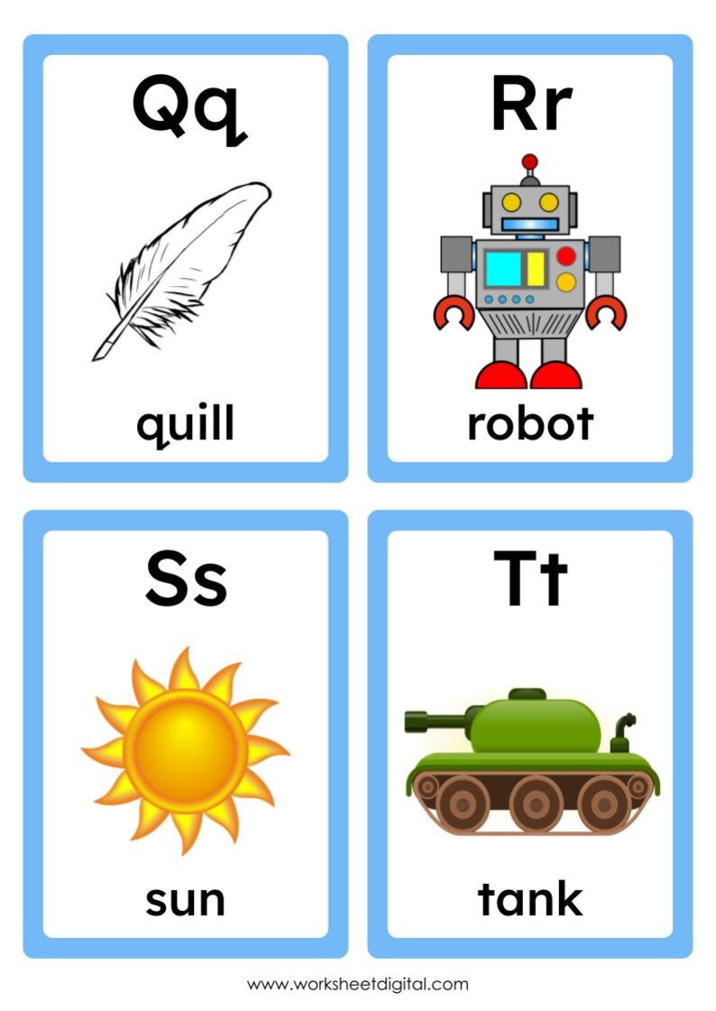 26 Printable Alphabet Flash Cards, ABC Printable Picture Flashcards for ...