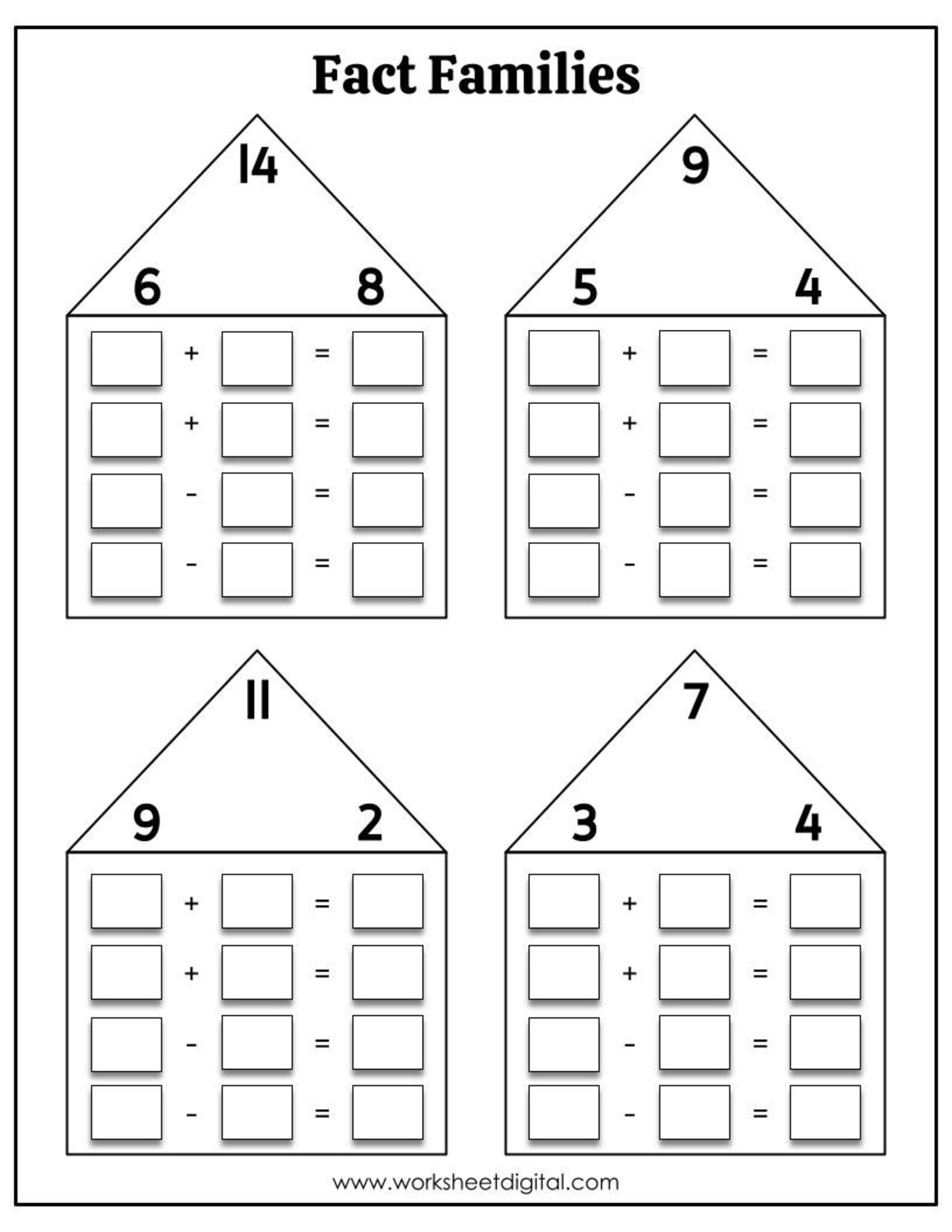 Number Fact Families Worksheet: Addition & Subtraction to 20 (digital ...
