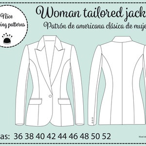 Woman Tailored Jacket Pattern Pdf Instant Download/ 36/38/40/42/44/46 ...