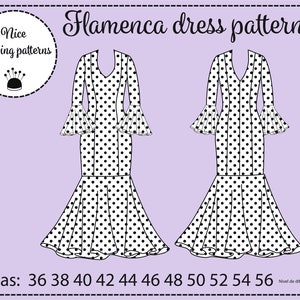 FLAMENCO "lola" Dress Pattern Pdf /size 36/38/40/42/44/46/48/50/52/54 ...