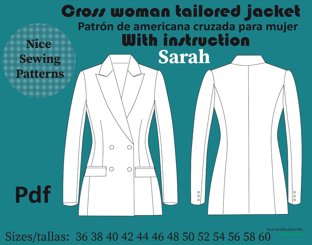 Cross Tailored Jacket Pattern for Women Pdf Instant Download/ 36/38/40 ...