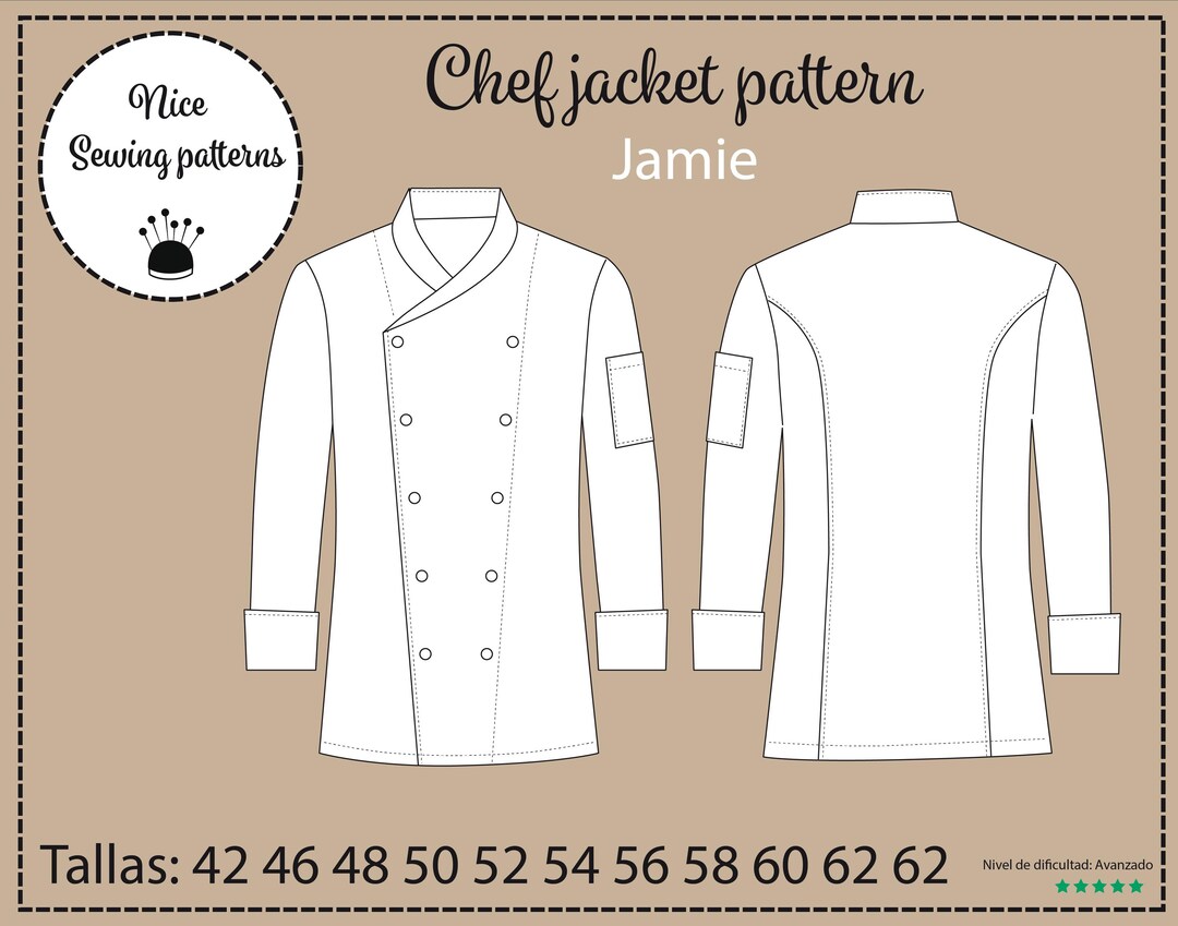Chef Jacket Pattern PDF Multilayer /jamie/ Men's Chef Jacket Pattern ...