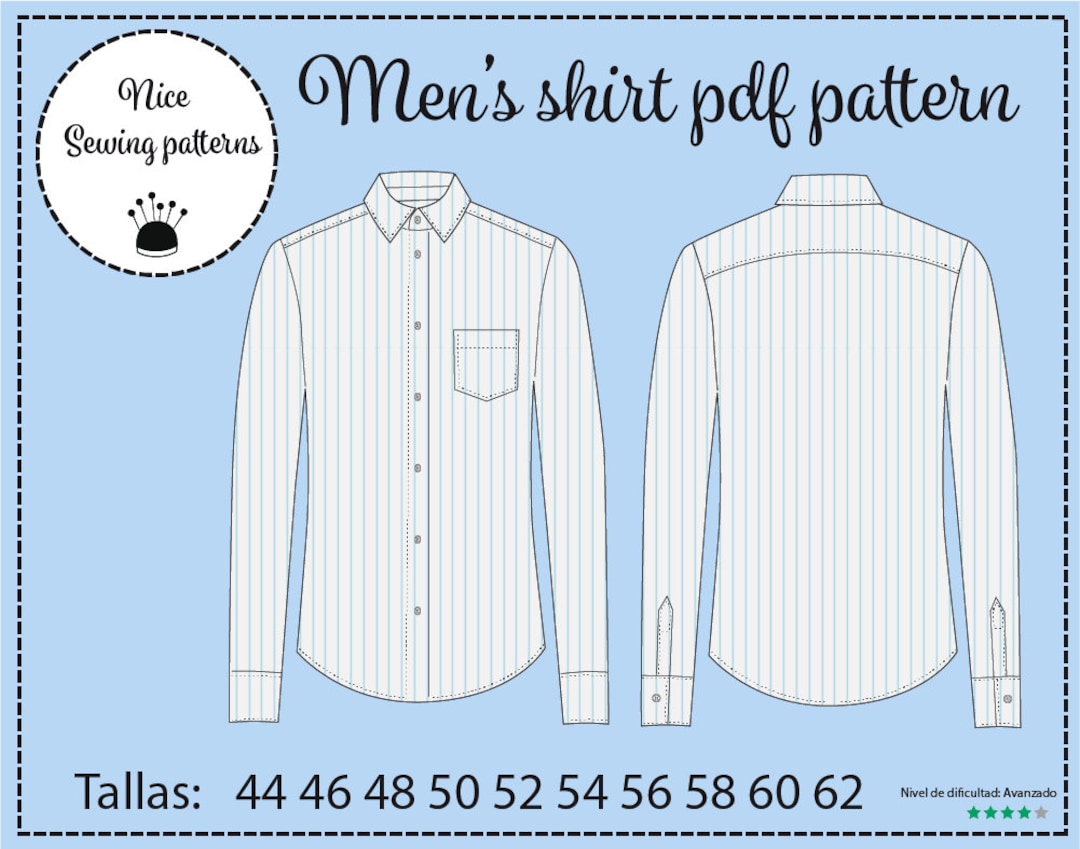 Men's Long Sleeve Shirt Pattern in Pdf /mens Shirt Pattern Download Pdf ...