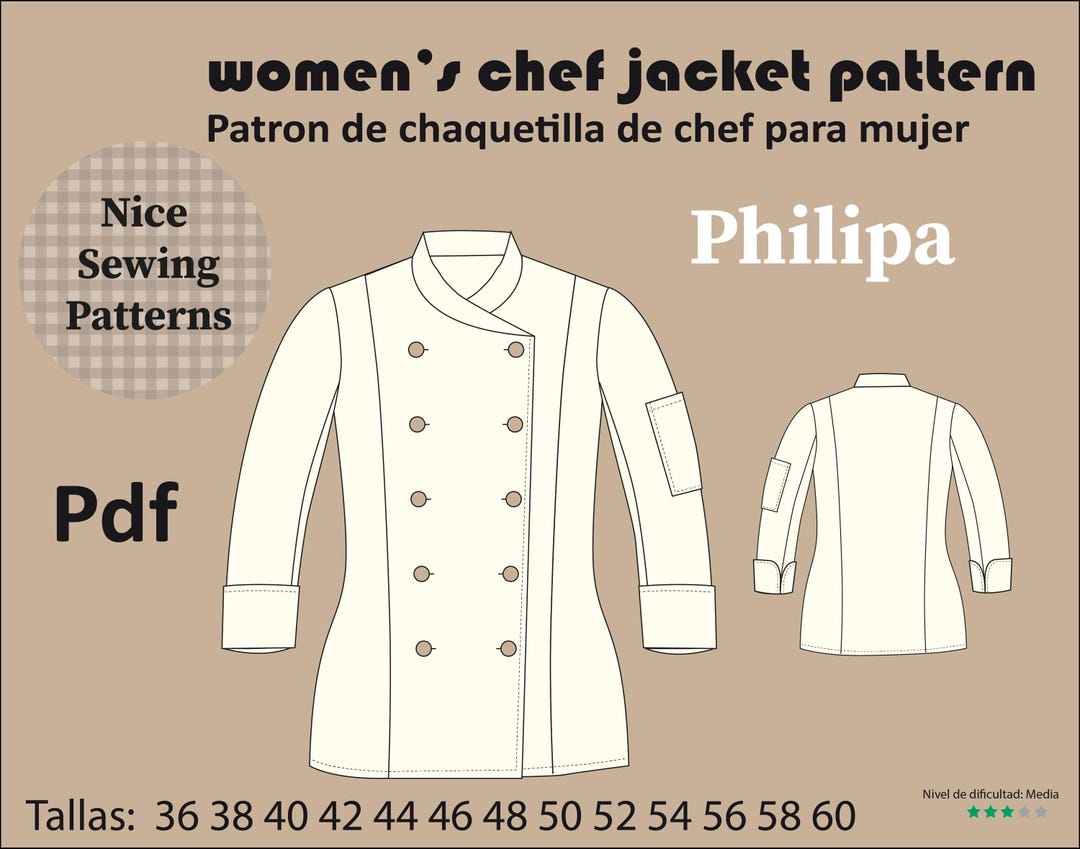 Printable Women's Chef Jacket Pattern Pdf/36-60/philipa/woman Chef ...