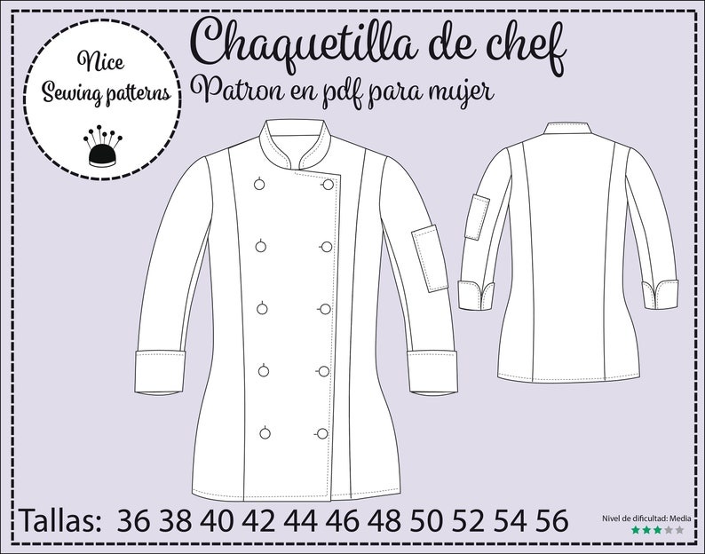PDF Pattern of Women's Chef Jacket Print/all Sizes/woman Chef Jacket ...