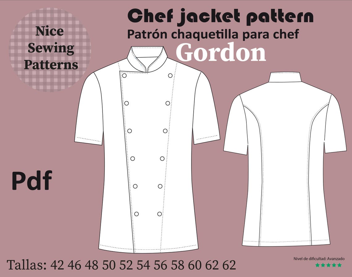 Chef Jacket Pattern PDF "gordon" / Men's Chef Jacket Pattern / WITH ...