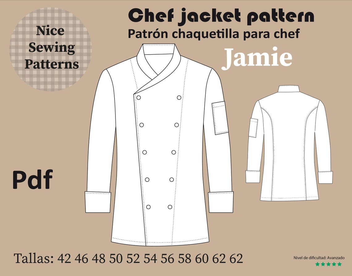 Chef Jacket Pattern PDF Multilayer /jamie/ Men's Chef Jacket Pattern ...