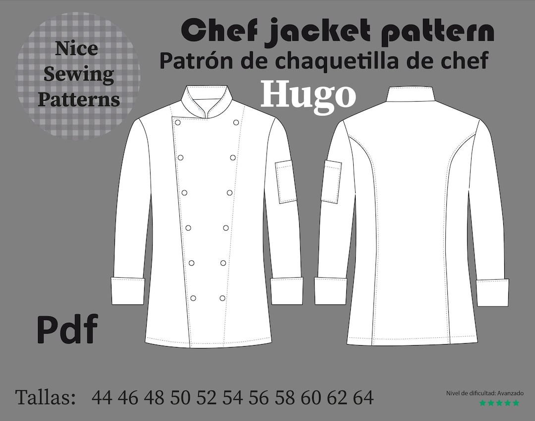 Chef Jacket Pattern PDF Multilayer/ Men's Chef Jacket Pattern ...