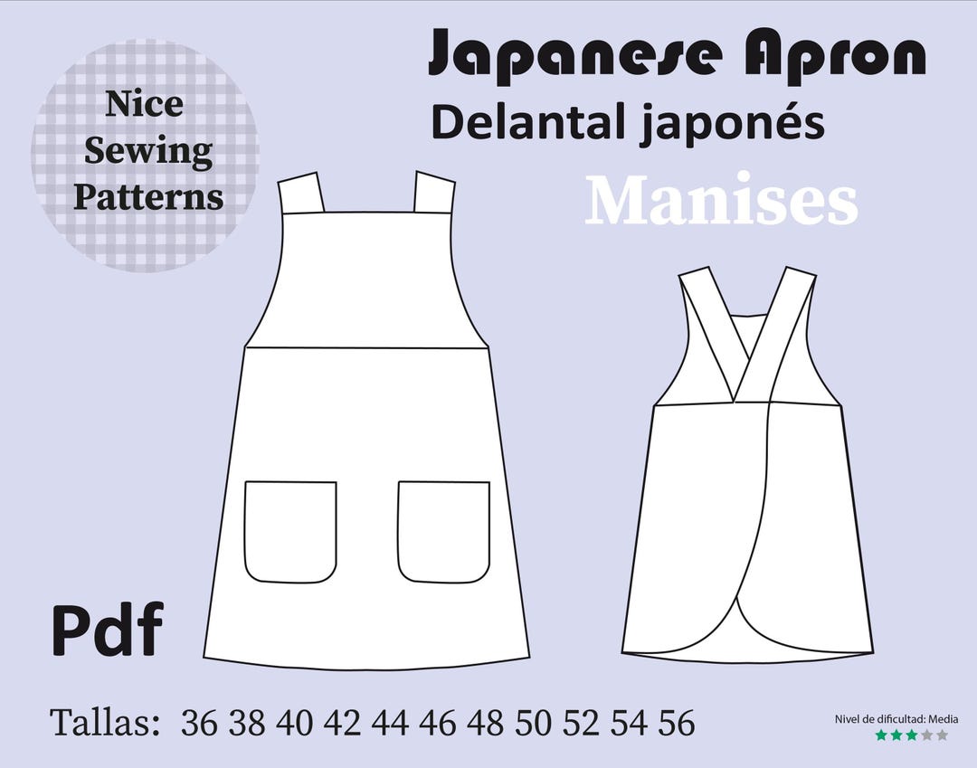 Japanese Apron Pattern PDF Instant Download, Sizes 36/56. Japanese ...