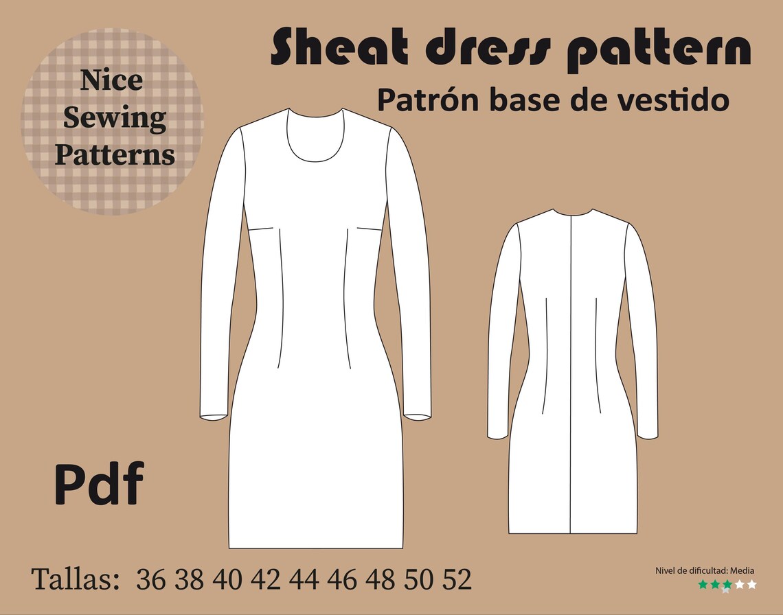 Basic Dress Pattern With Sleeves. PDF Instant Download, Basic Dress ...
