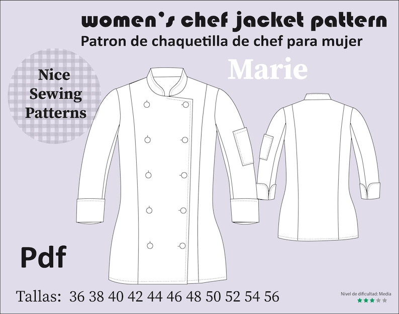 Printable PDF Pattern for a Women's Chef Jacket / All Sizes / Includes ...