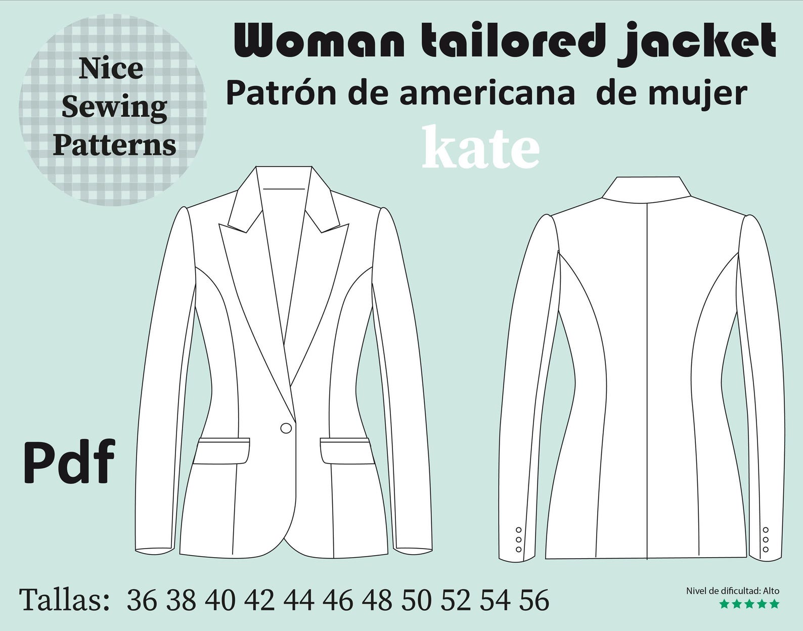 Woman Tailored Jacket Pattern Pdf Instant Download/ 36/38/40/42/44/46 ...