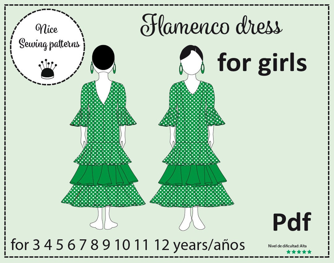 FLAMENCO Dress Pattern for Girls Dress Pattern Pdf /size (years) 3 /4/5 ...