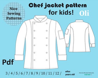 Chef Jacket Pattern for Kids, Sizes 3, 4, 5, 6, 7, 8, 9, 10, 11, 12 ...