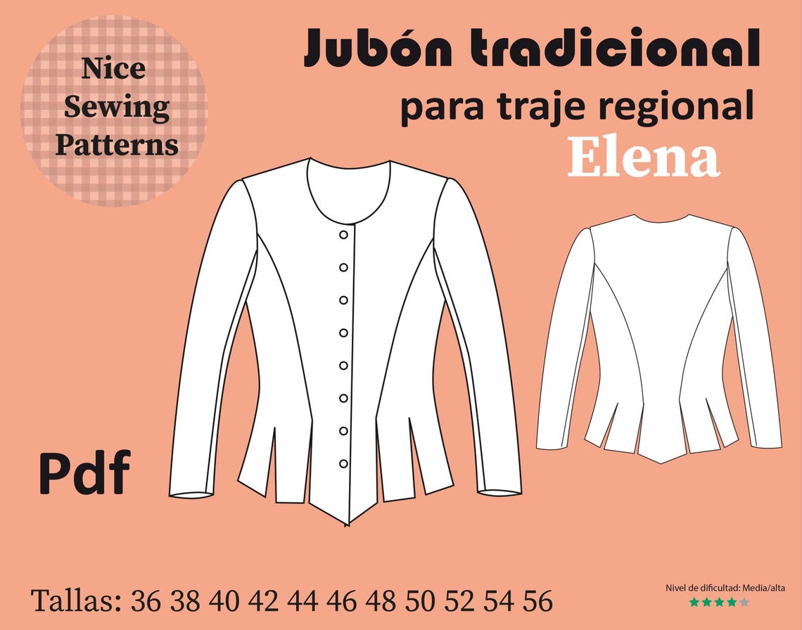 PATRON de jubon ELENA manga "guante"/ doublet pattern,patron en pdf ...