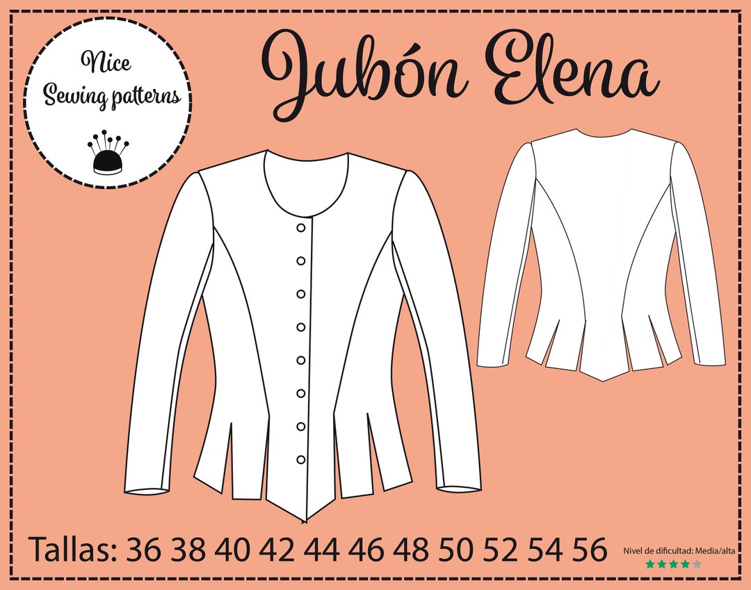 PATRON de jubon ELENA manga "guante"/ doublet pattern,patron en pdf ...
