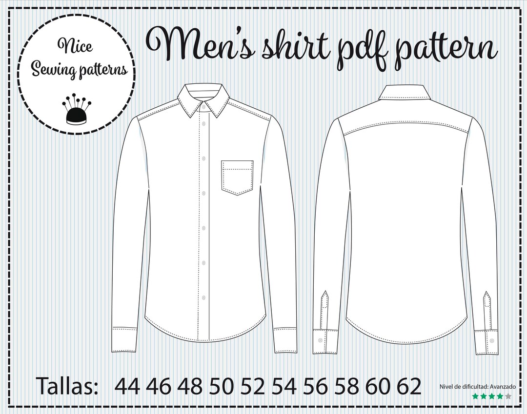 Long Sleeve Men's Shirt Pattern in Pdf /mens Shirt Pattern Download Pdf ...