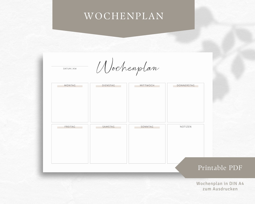 Weekly Plan to Print Out Yourself in DIN A4, Digital Download ...