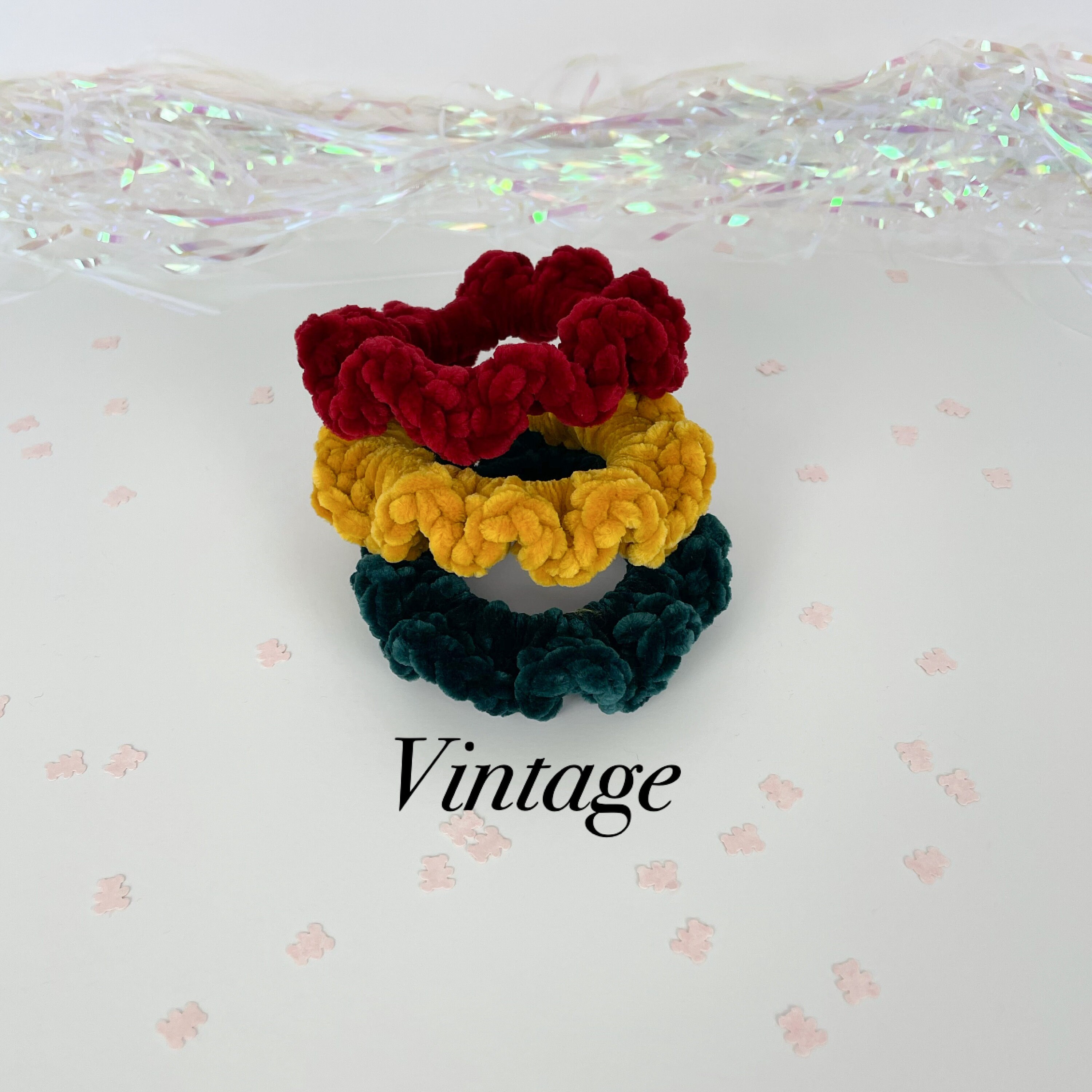 3 Pack Velvet Crochet Scrunchie Set, Crochet Hair Tie, Soft Hand-made ...