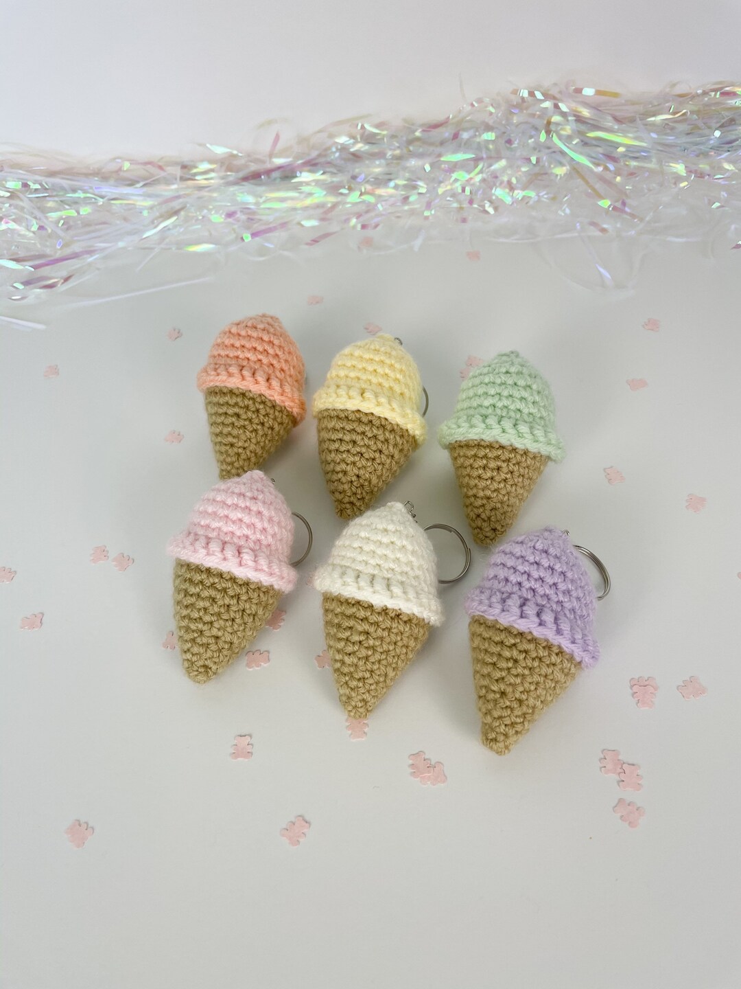Ice Cream Cone Keychain, Ice Cream Crochet, Crochet Keychain, Backpack ...