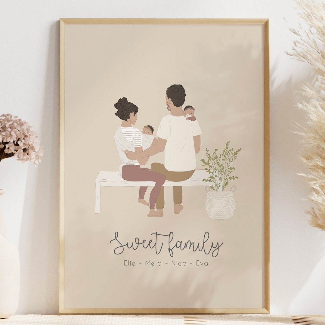 Family Portrait Poster Personalized Family Poster Twin Family ...