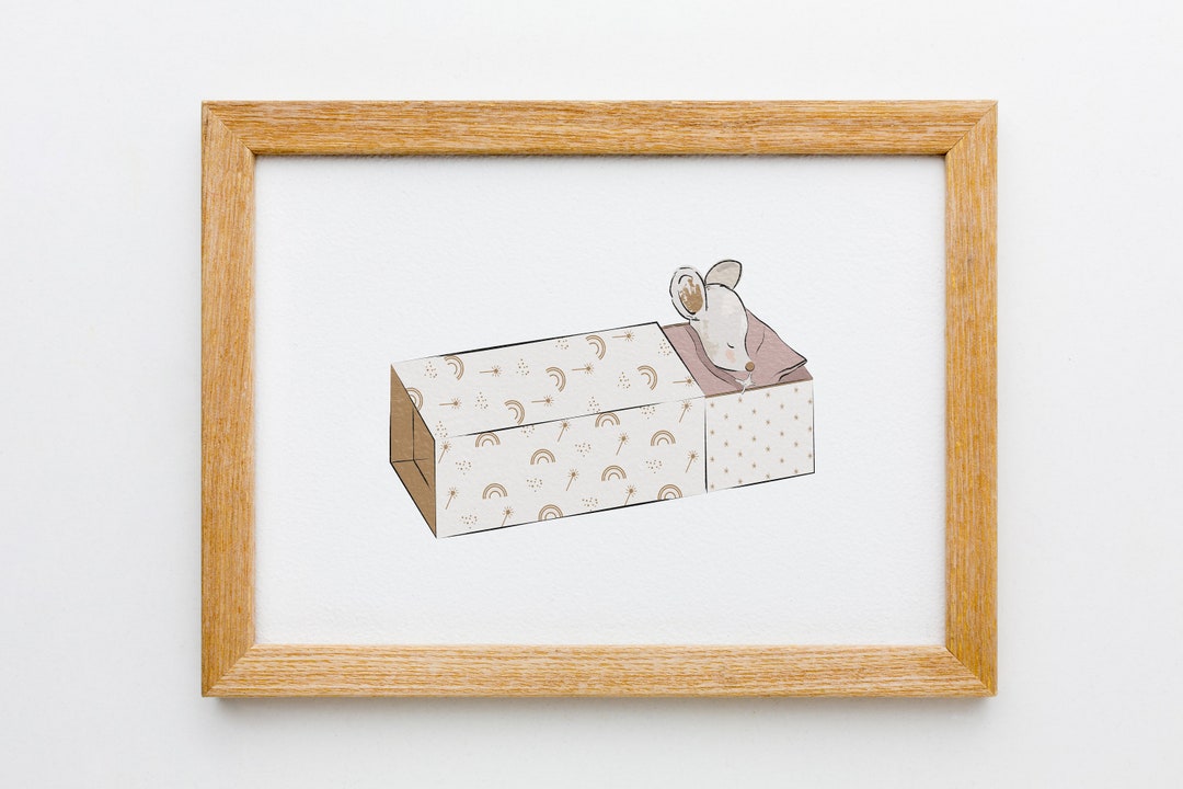 Mouse in a Matchbox, Mouse Illustration, Baby/child's Room Decoration ...