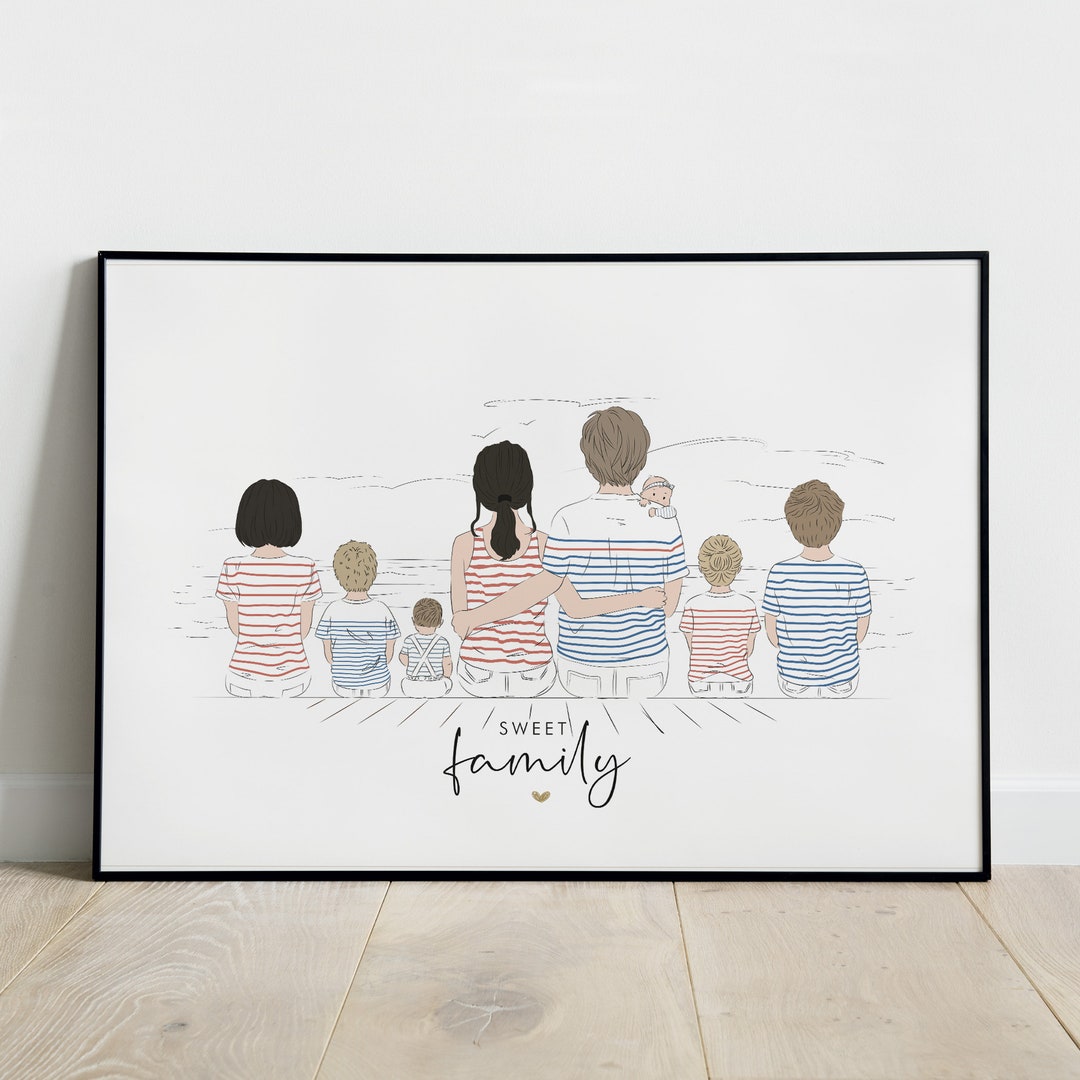 Family Portrait Poster Family Drawing at the Seaside Customizable ...