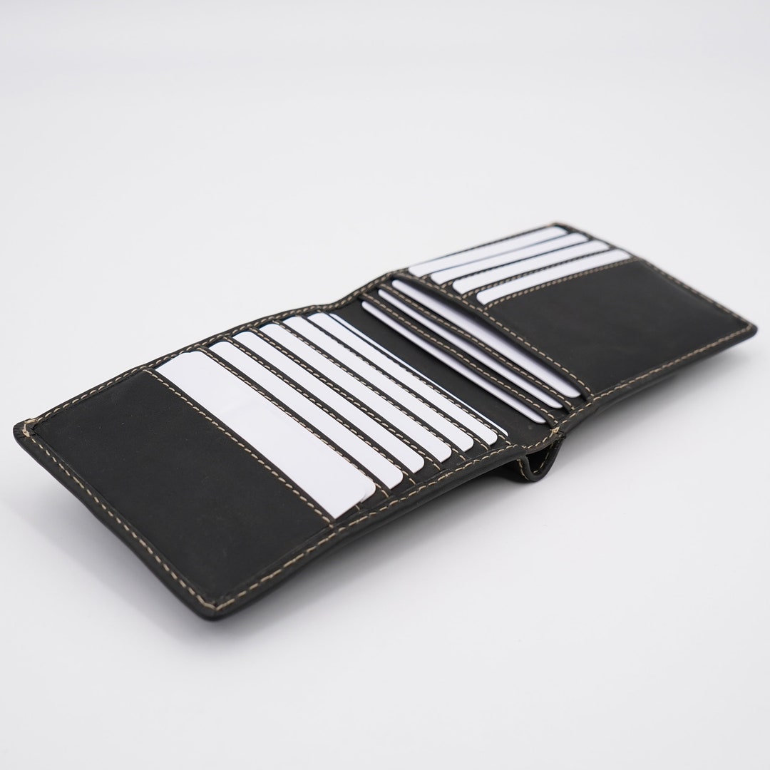 AG Wallets Vintage Black Mens Handmade Bifold Minimalist Wallet ...