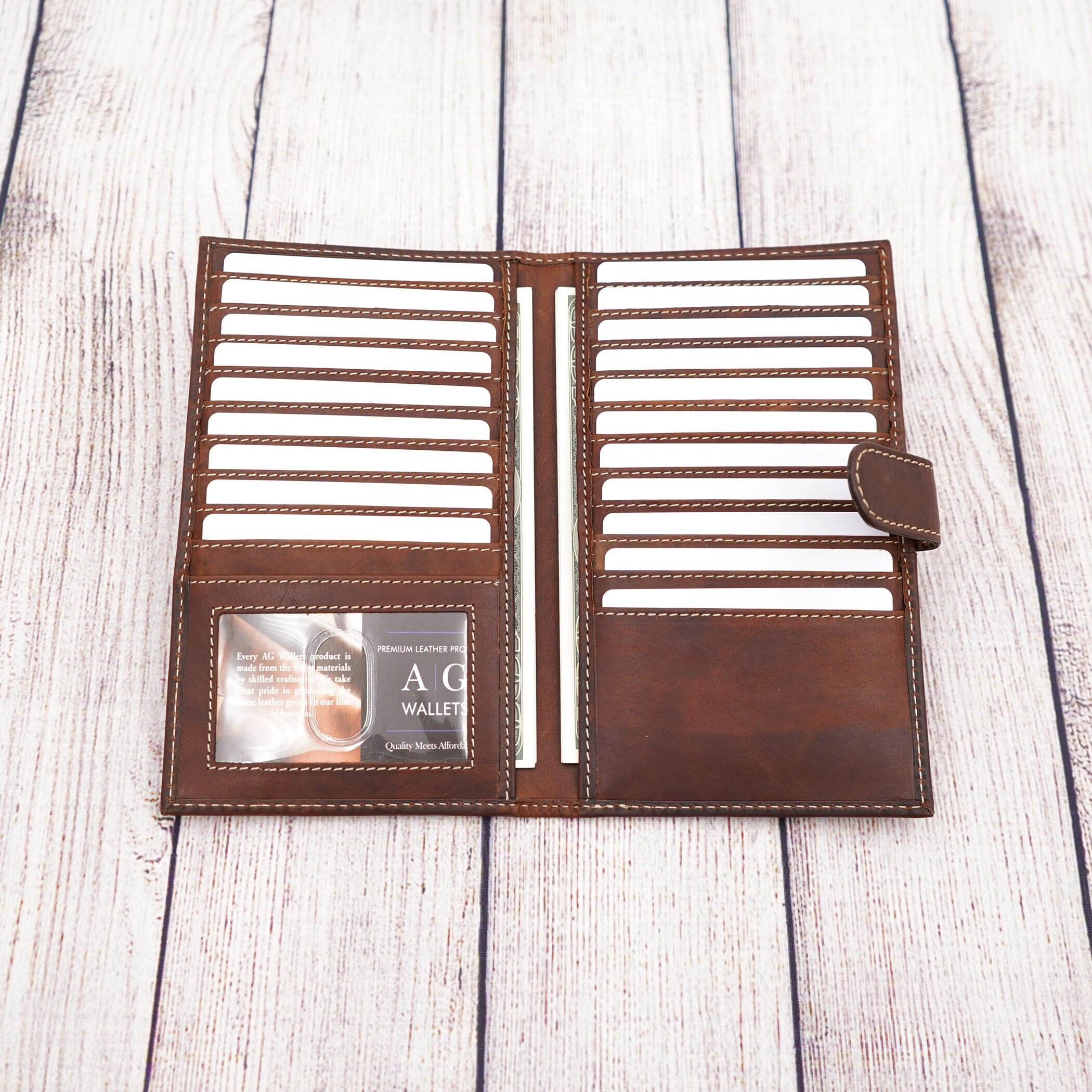 Distressed Brown Leather Wallet: RFID Credit Card Holder, 20 Slots - Etsy