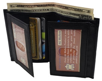 Minimalist Leather Wallet With Id Window, Personalized Bifold Card ...