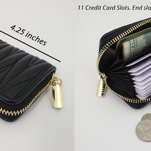 AG Wallets Quilted Genuine Leather RFID Credit Card Holder, Zip Around ...