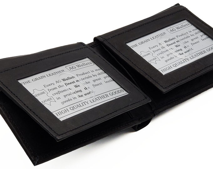 AG Wallets Mens Double ID Flip up Cowhide Leather Bifold Wallet Multi ...