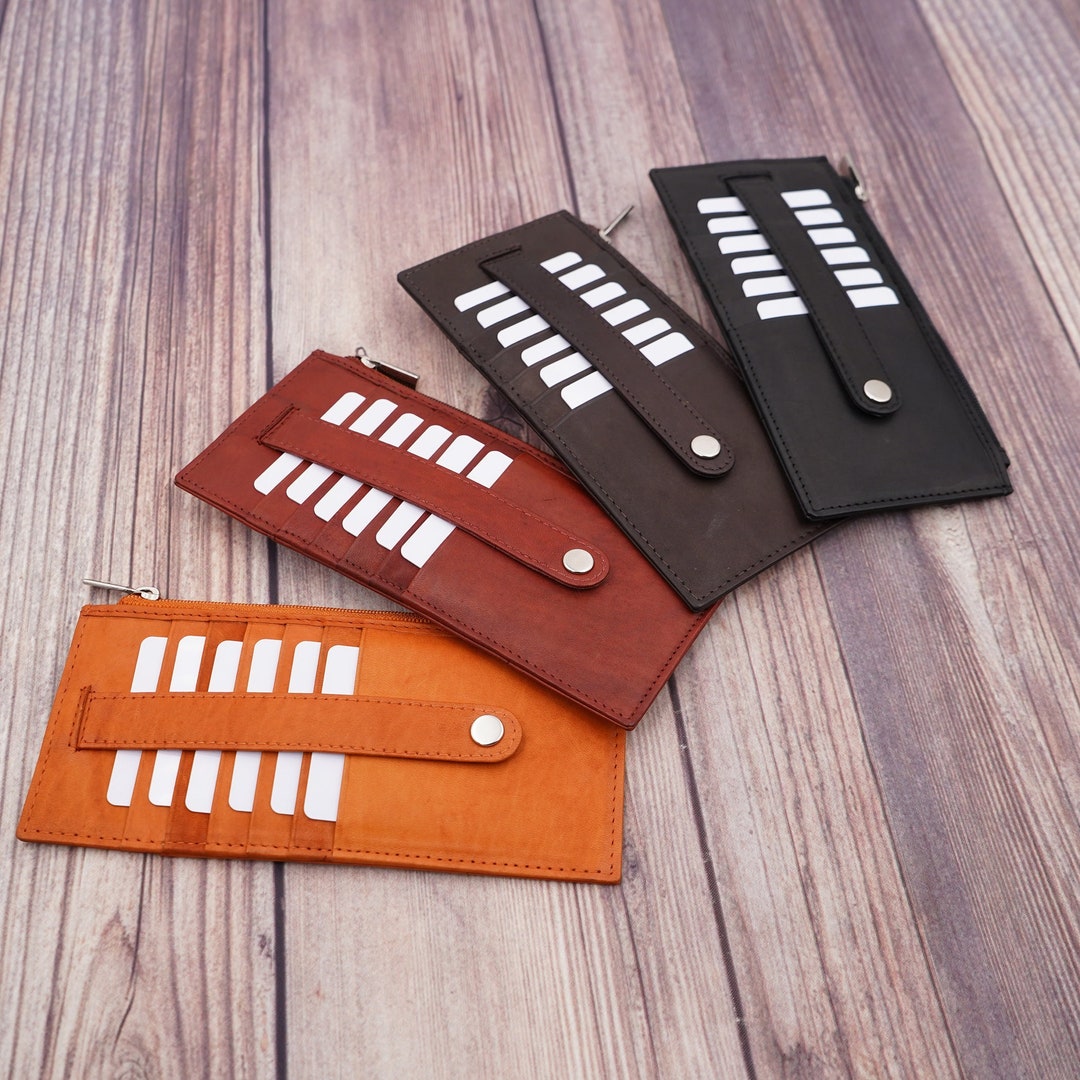Leather Long Wallet: AG Womens Credit Card Holder With Zipper - Etsy