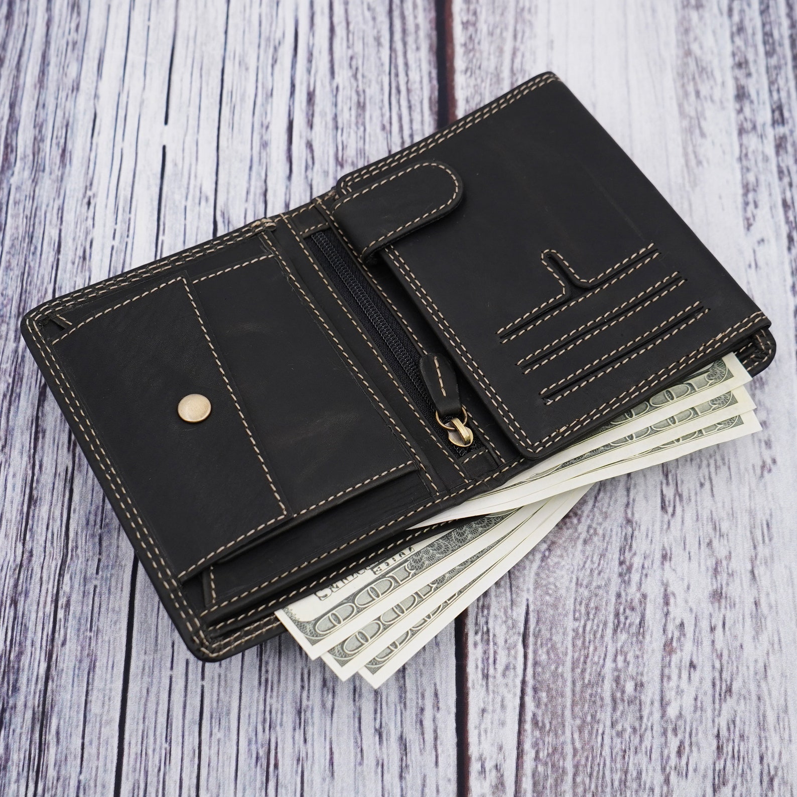 AG Wallets Mens Vintage Black Leather Hipster Wallet, Distressed ...