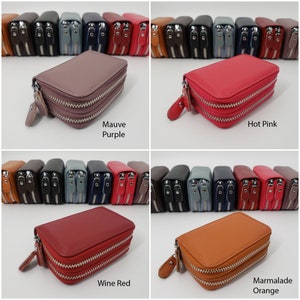 AG Wallets Unisex Small Cow Leather RFID Double Zipper Credit Card ...