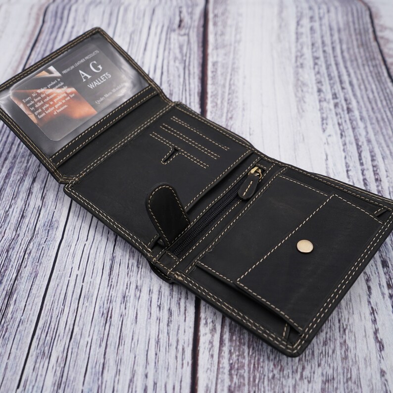 AG Wallets Mens Vintage Black Leather Hipster Wallet - Etsy
