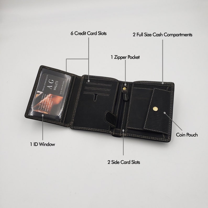 AG Wallets Mens Vintage Black Leather Hipster Wallet - Etsy