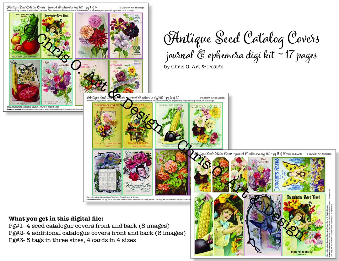 Antique Seed Catalog Covers Digital Kit - 17pg Digi Kit. Flower Images ...