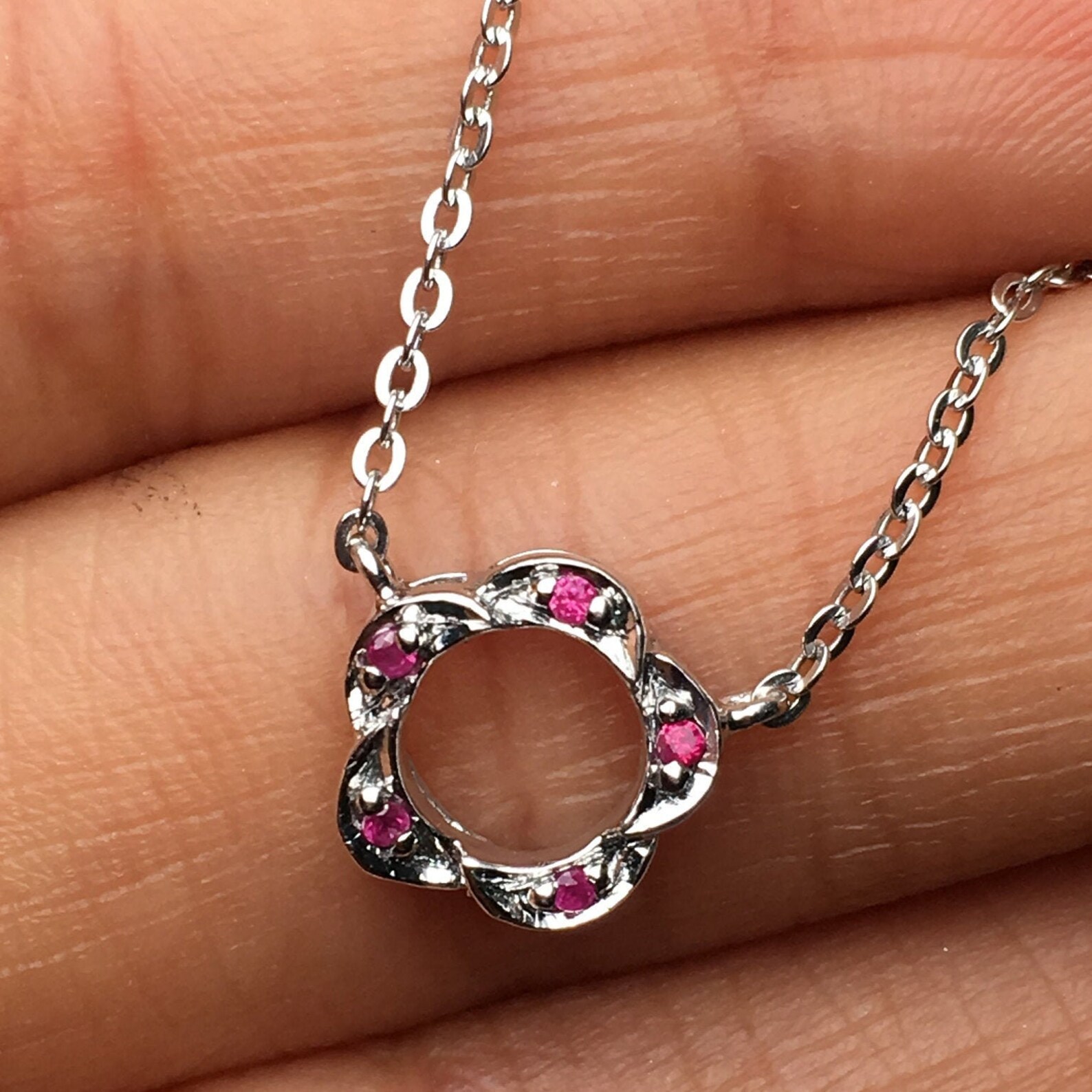 Ruby Necklace Burmese Ruby Floral Necklace sterling Silver | Etsy