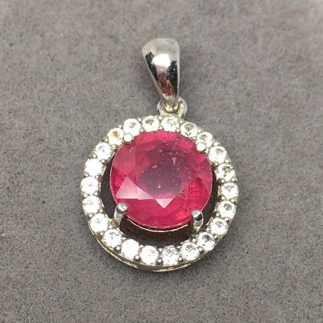 Vintage Style Ruby Pendant~ Ruby Jewelry ~beautiful Round Ruby Pendant ...