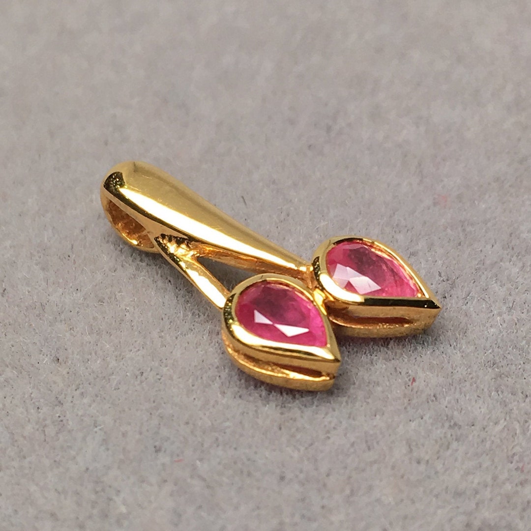Gold Pendant ~cherry Design Ruby Pendant ~18K Gold and Ruby Pendant ...