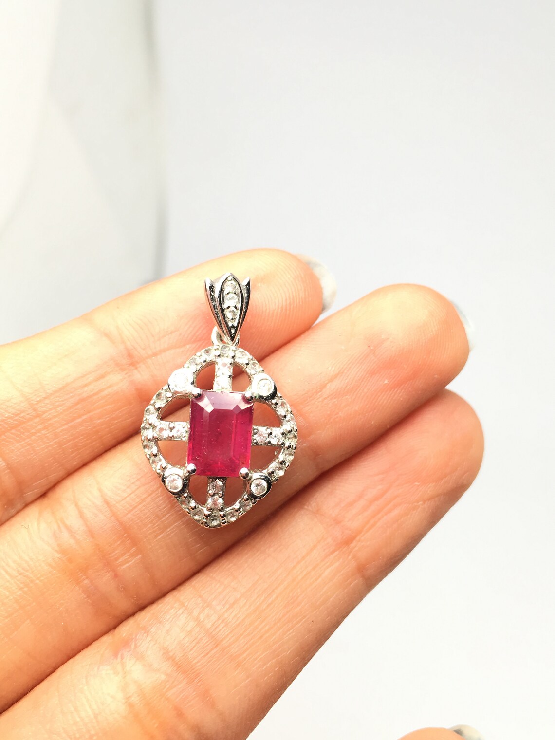 Vintage Style Ruby Pendant Ruby Jewelry Emerald Cut Ruby | Etsy