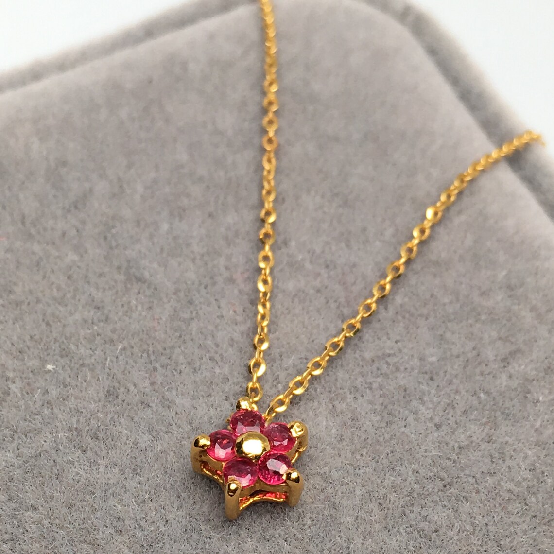 18K Solid Gold Necklace Ruby Necklace 18K Gold and Ruby - Etsy