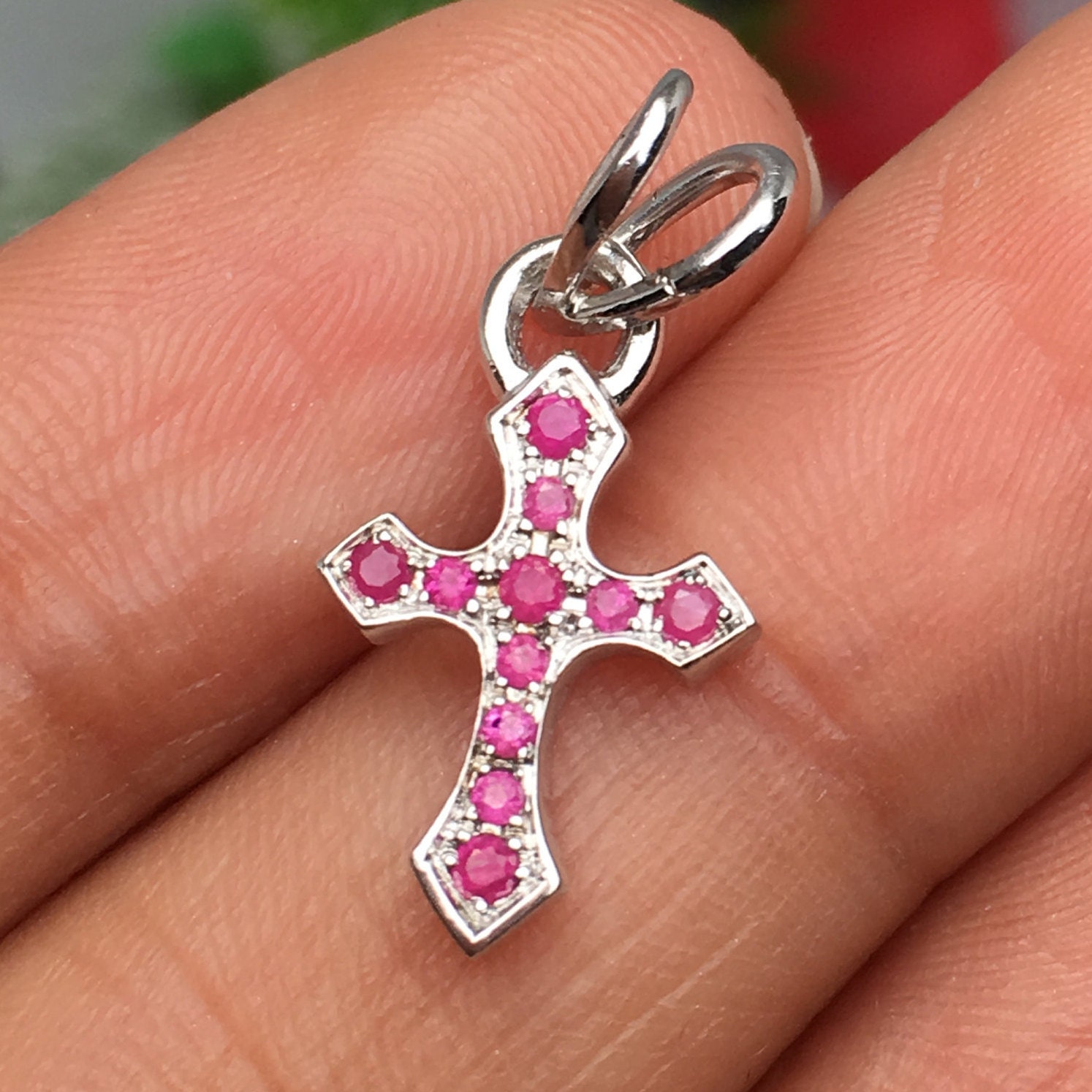 Ruby Cross Cross Pendant With Natural Ruby Red Gems Cross - Etsy