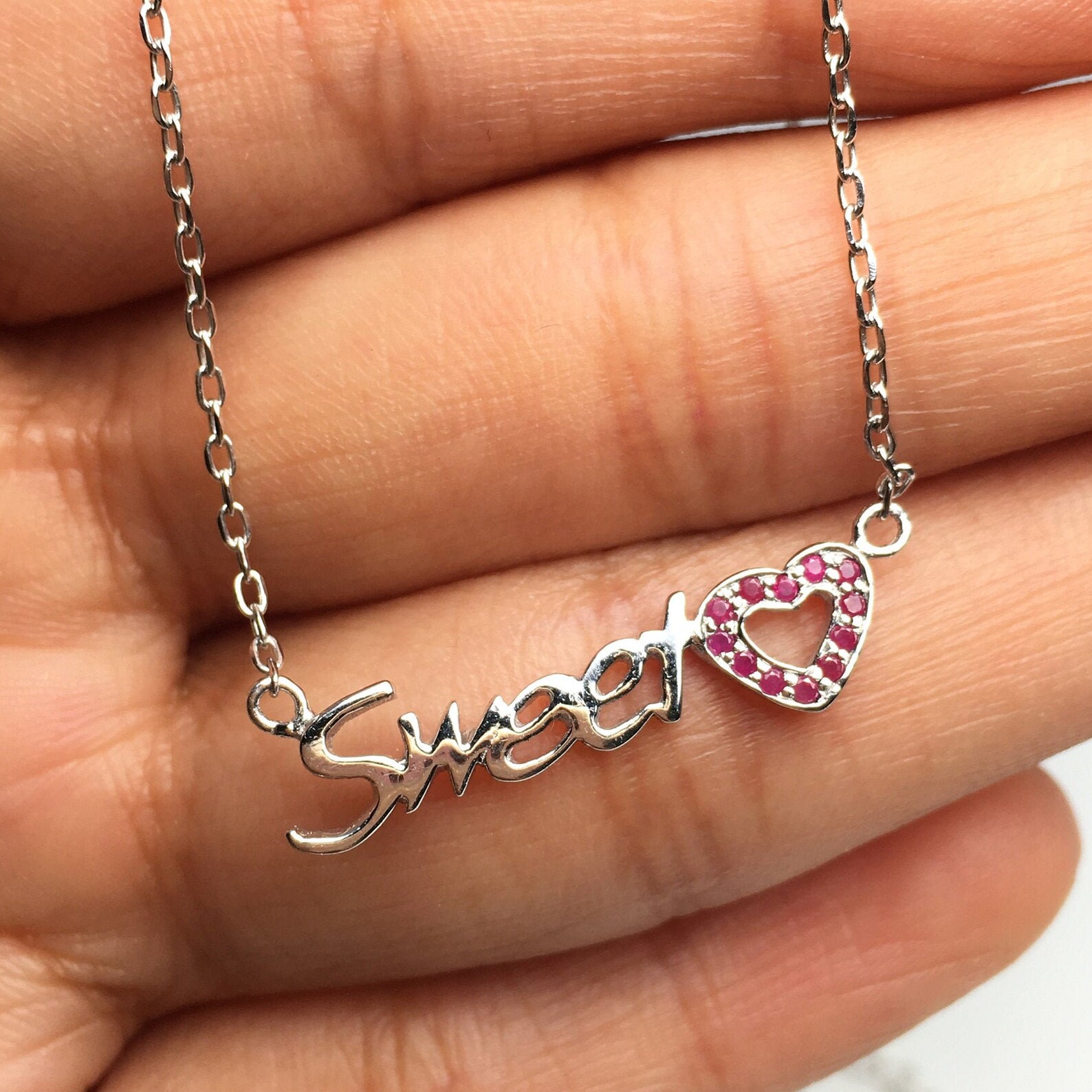 Ruby Necklace Burmese Ruby Sweet Necklace sterling Silver White Gold ...