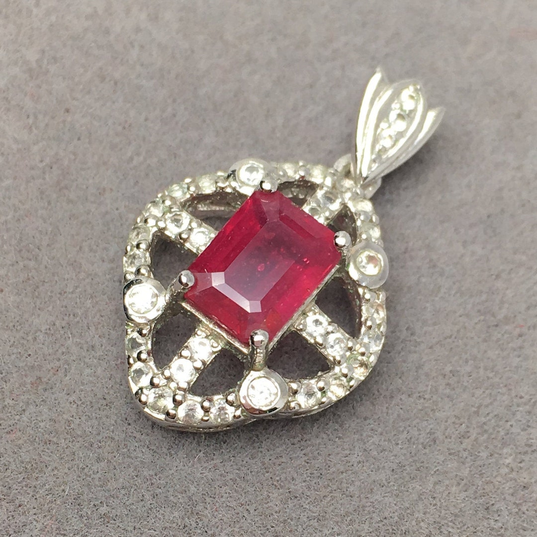 Vintage Style Ruby Pendant~ Ruby Jewelry ~ Emerald Cut Ruby Pendant ...