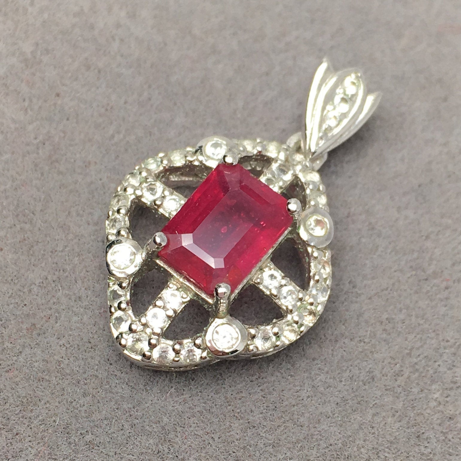 Vintage Style Ruby Pendant Ruby Jewelry Emerald Cut Ruby Pendant ...