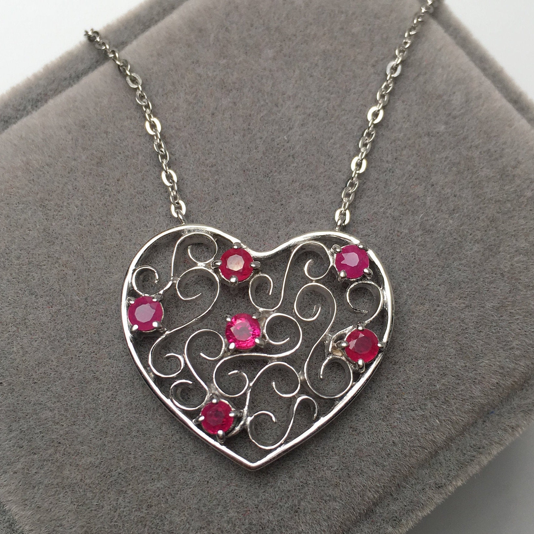 Ruby Necklace Burmese Ruby Heart Shaped Necklace sterling - Etsy